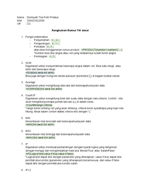 Rumus Dasar Tik Excel Pdf