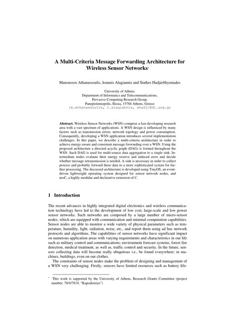 Pdf A Multi Criteria Message Forwarding Architecture For Wireless Sensor Networks