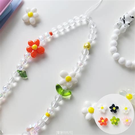 컬러 꽃 비즈 구슬 통통 플라워 비즈공예 스트랩 팔찌 악세사리 만들기 재료