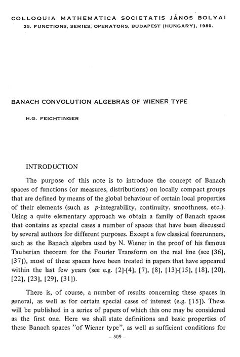 Pdf Banach Convolution Algebras Of Wieners Type Proc Conf “functions Series Operators”