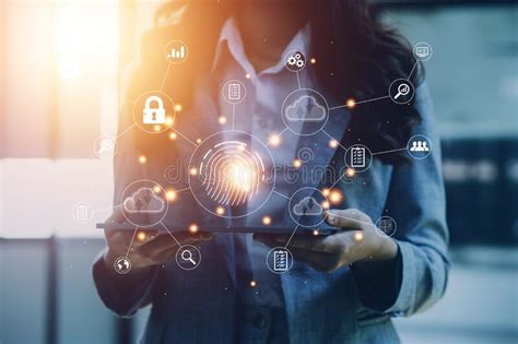 Businessmen Fingerprint Scanning And Biometric Authentication Processing Of Biometric For