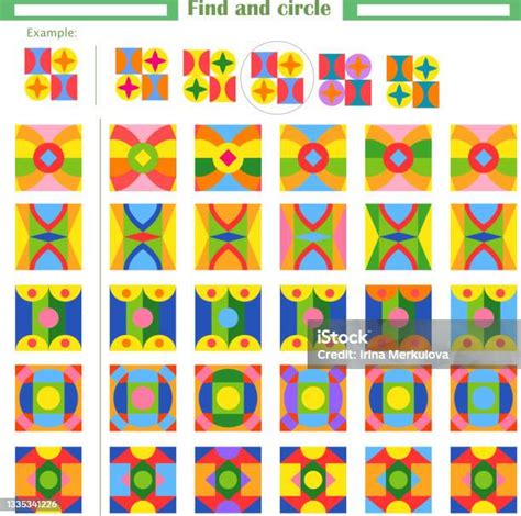 아이들을위한 논리 게임 샘플과 일치하는 그림 찾기 및 원 0명에 대한 스톡 벡터 아트 및 기타 이미지 0명 개발 교육 Istock