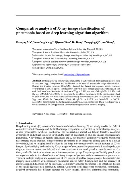 Pdf Comparative Analysis Of X Ray Image Classification Of Pneumonia