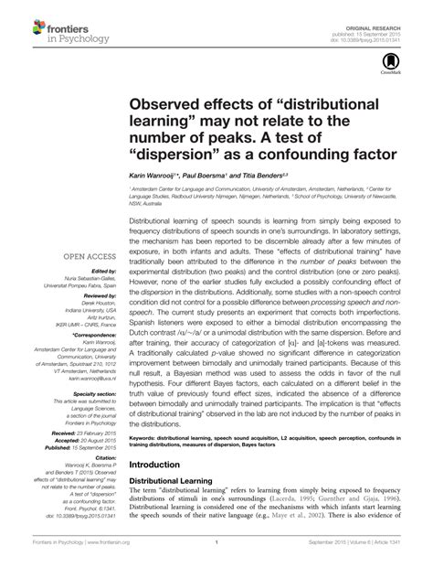 Pdf Observed Effects Of Distributional Learning” May Not Relate To The Number Of Peaks A