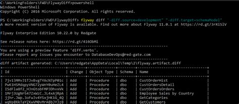 using the new flyway diff commands redgate