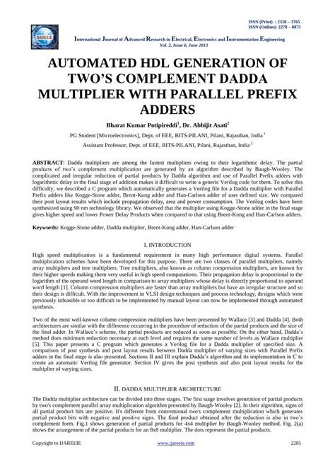 Pdf Automated Hdl Generation Of Twos Complement Dadda Multiplier