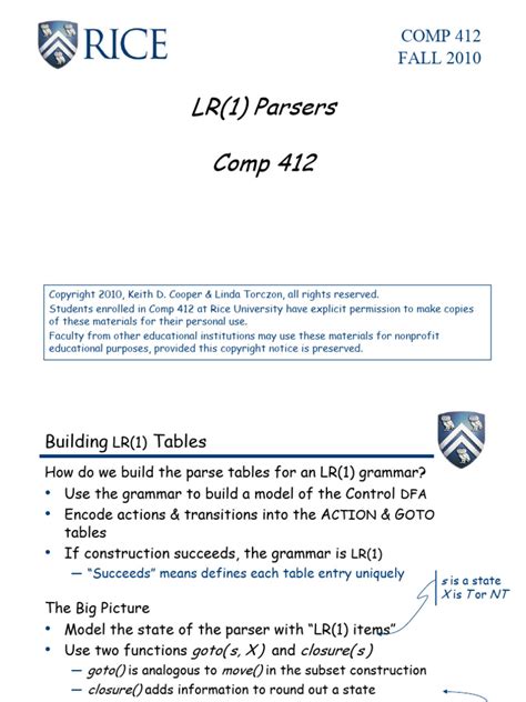 Lr Parsers Ii The Canonical Lr 1 Table Construction Pdf Parsing Computer Programming