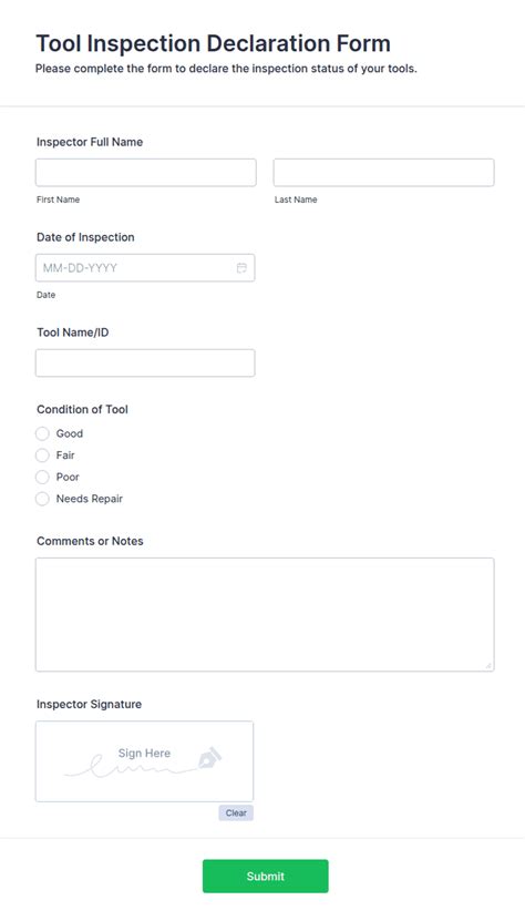 Tool Inspection Declaration Form Template Jotform
