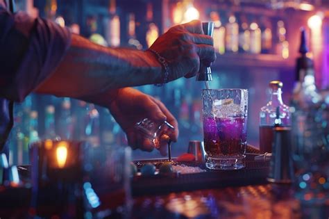 Premium Photo Closeup Of A Bartender Using A Jigger To Measure I
