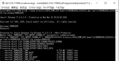 oracleデータベースのバックアップをimpdpでリストアする方法 rainbow engine