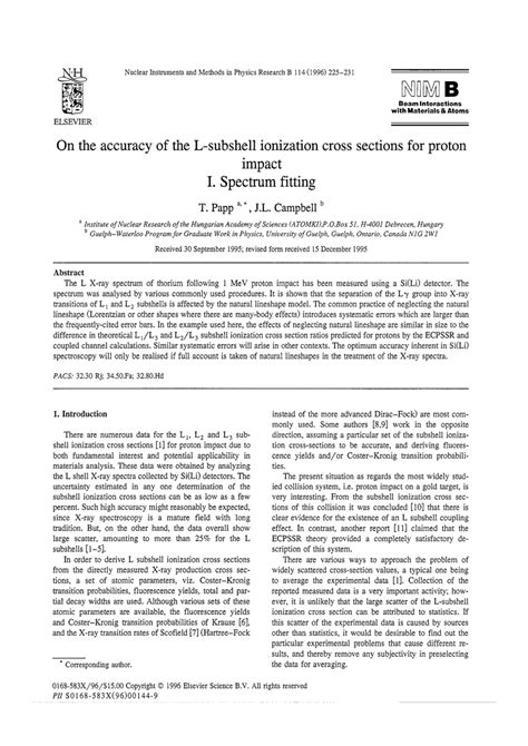 Pdf On The Accuracy Of L Subshell Ionization Cross Sections For