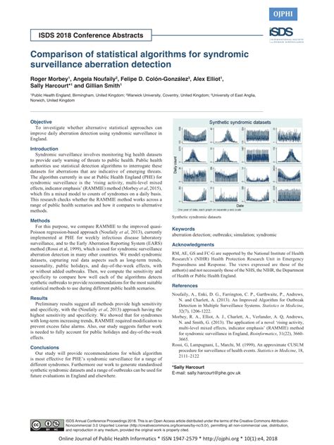 Pdf Comparison Of Statistical Algorithms For Syndromic Surveillance