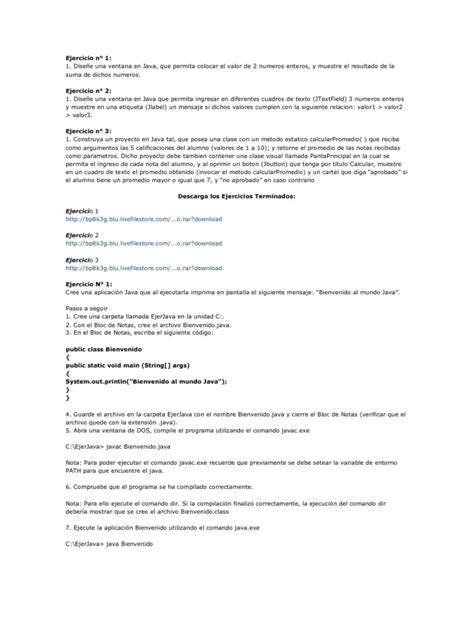 Ejercicios De Java Pdf Java Lenguaje De Programación Estructura De Datos De Matriz