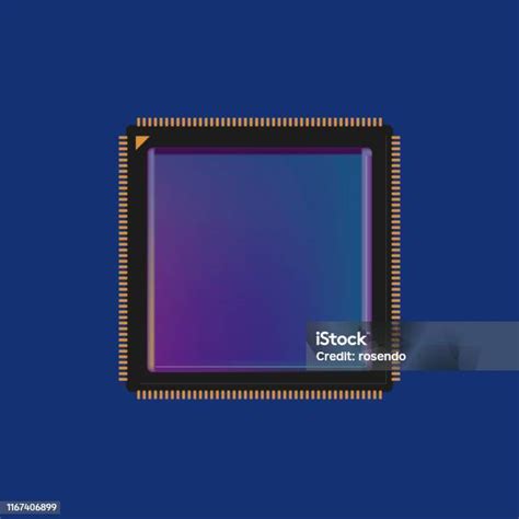 Modern Square Cpu Microprocessor Chip In Blue Tones Isolated Stock Illustration Download Image