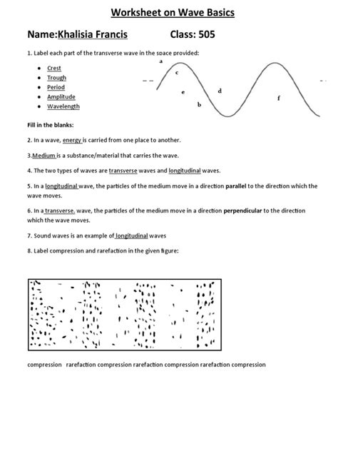 Worksheet On Wave Basics Download Free Pdf Wavelength Waves
