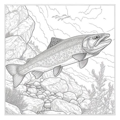 Premium Photo Brook Trout Fish Drawing Coloring Book Page