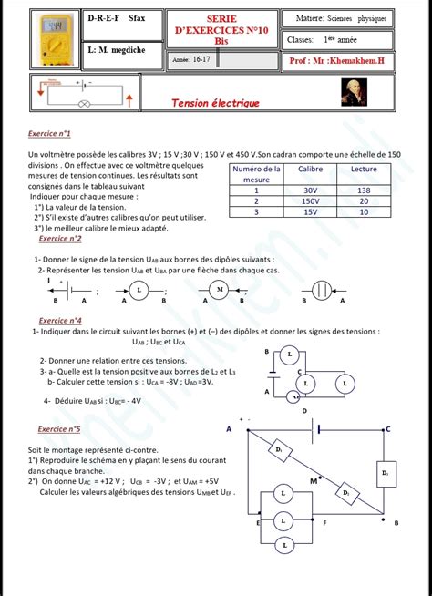 1ère Année Secondaire Physique Série 1 Année Secondaire