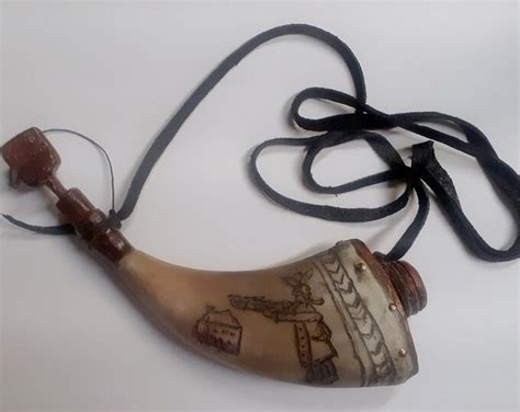Priming Flask For Flintlock Flatten Cow Horn Colonial Scrimshawk Etsy