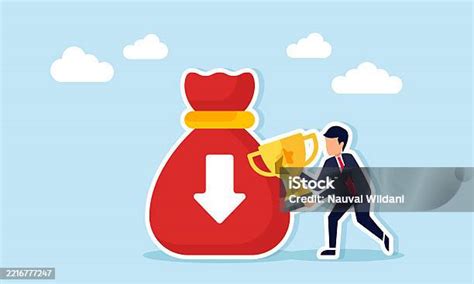 사업가가 깨진 트로피를 들고 돈 가방 옆에 들고 있는 모습 아래쪽 화살표 하락하는 사업 재무 성과 선두 기업 지위를 잃고 있는 그림 가방에 대한 스톡 벡터 아트 및 기타