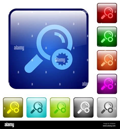 trusted search icons in rounded square color glossy button set stock