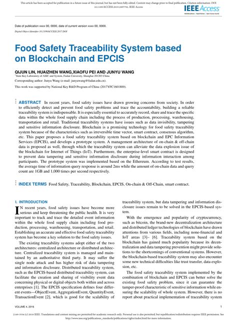 Pdf Food Safety Traceability System Based On Blockchain And Epcis
