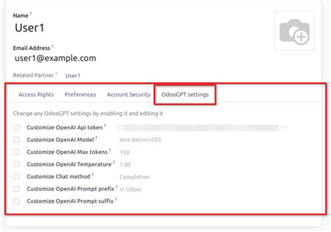 User Level Settings OdooGPT