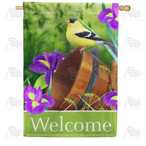 America Forever Goldfinch And Iris Welcome House Flag Just For Fun Flags
