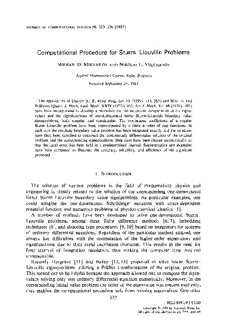 Pdf Computational Procedure For Sturm Liouville Problems