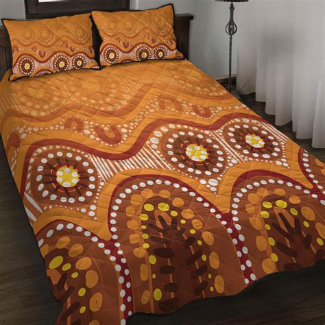Australia Aboriginal Quilt Bed Set Brown Aboriginal Dot Quilt Bed Set