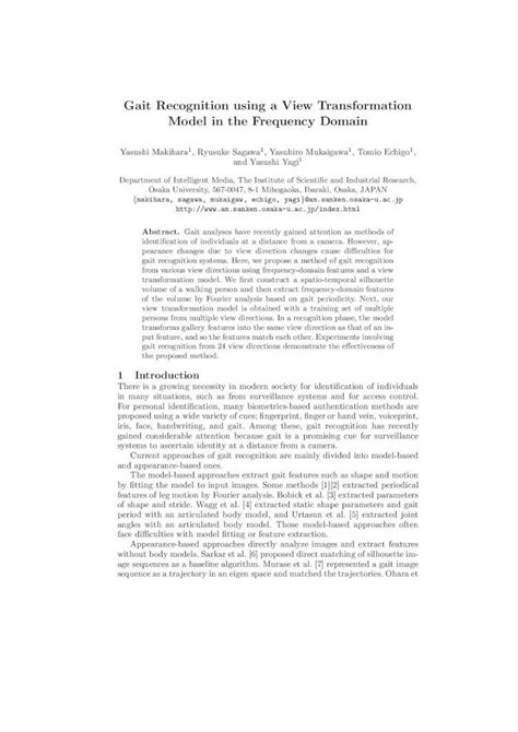 Pdf Gait Recognition Using A View Transformation Model In The Makihara Pdf Eccv2006 Pdfgait