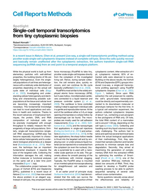 Pdf Single Cell Temporal Transcriptomics From Tiny Cytoplasmic Biopsies