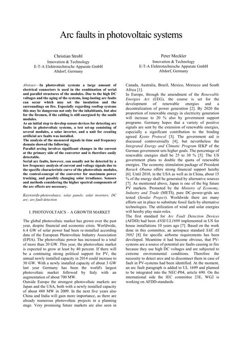 Pdf Arc Faults In Photovoltaic Systems