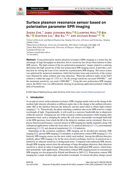 Pdf Surface Plasmon Resonance Sensor Based On Polarization Parameter Spr Imaging