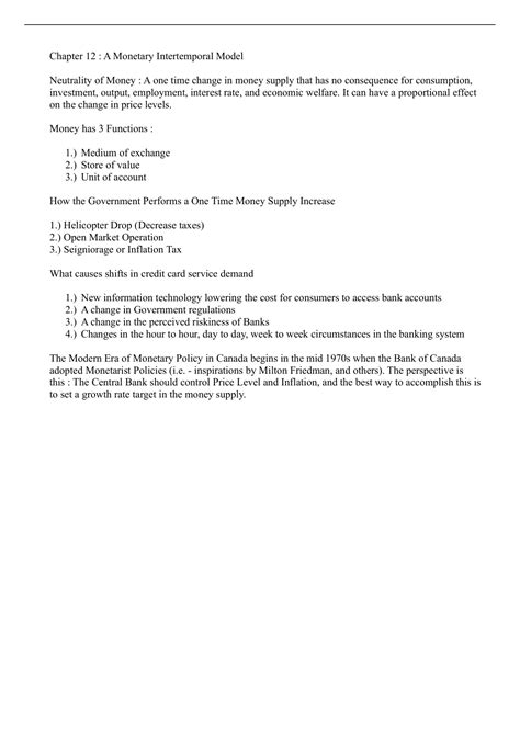 Summary Chapter Notes ECON Intermediate Macroeconomic Theory