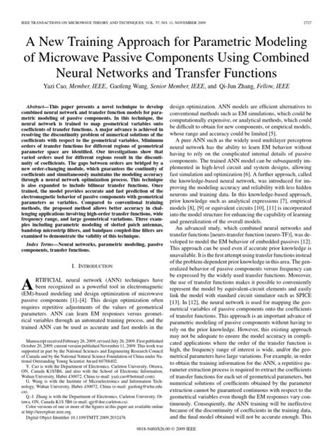 a new training approach for parametric modeling of microwave passive