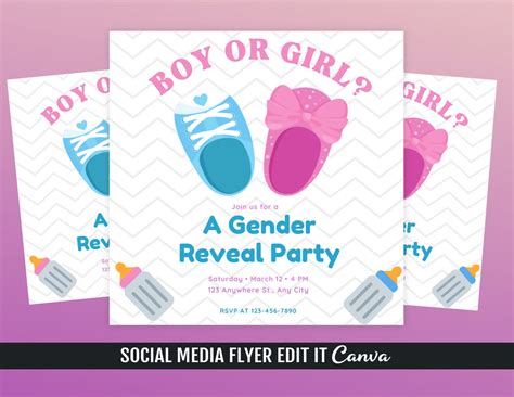 Gender Reveal Flyer Template Etsy