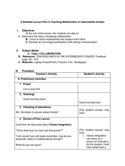 A Detailed Lesson Plan In Teaching Mathematics In Intermediate Grade1 Pdf Lesson Plan