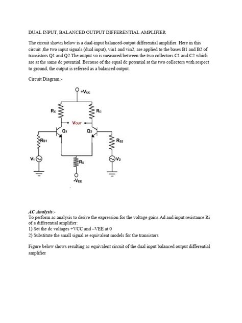 ac analysis of dibo differential amplifier pdf amplifier