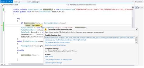 Mysql C Net Online Connection With Database Stack Overflow