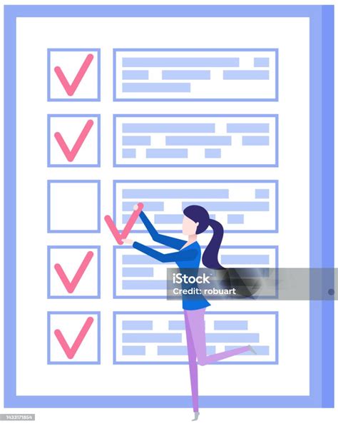 계획 작성 스케줄링 체크리스트에 체크 표시 추가 작업을 수행하는 여성 캐릭터 개념에 대한 스톡 벡터 아트 및 기타 이미지 개념 경영자 계획 Istock