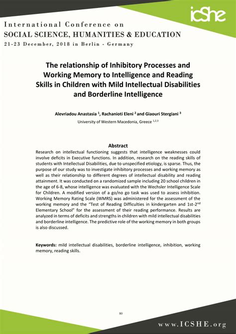 Pdf The Relationship Of Inhibitory Processes And Working Memory To Intelligence And Reading