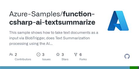 GitHub Azure Samples Function Csharp Ai Textsummarize This Sample Shows How To Take Text