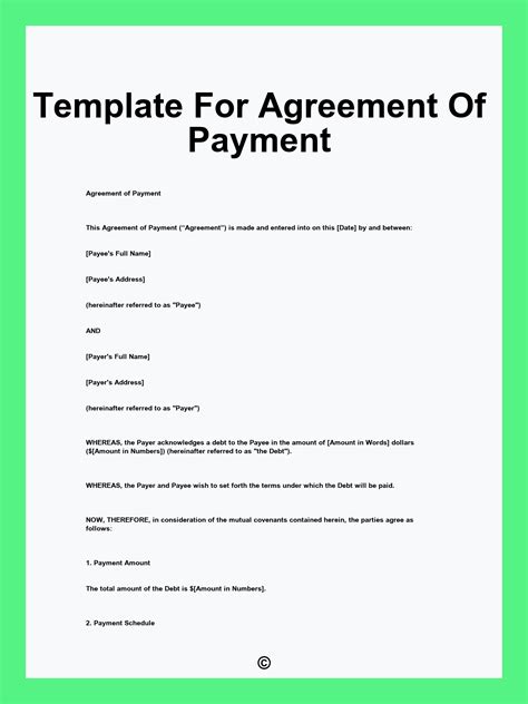 Template For Agreement Of Payment