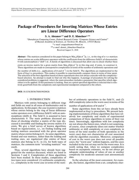 Pdf Package Of Procedures For Inverting Matrices Whose Entries Are