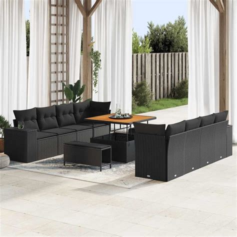 Garden Sofa Set With Cushion 11 Pcs Black Poly Rattan Vidaxl Big W
