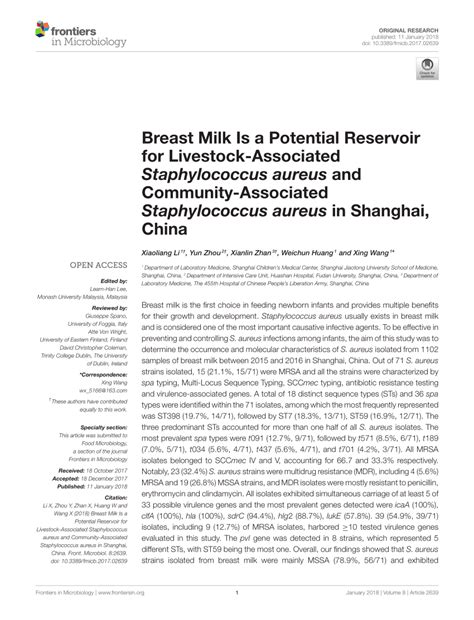 Pdf Breast Milk Is A Potential Reservoir For Livestock Associated