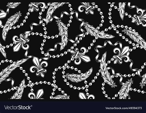 Pattern With Strings Of Beads Fleur De Lis Vector Image