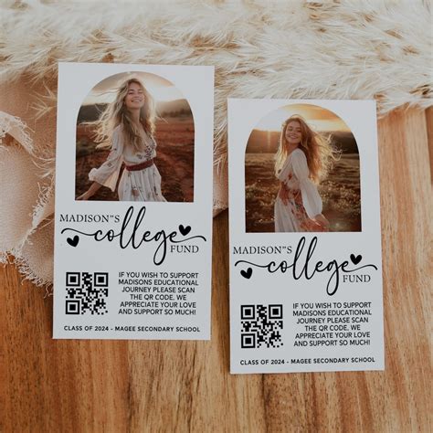 Modern Editable College Fund Card Template Diy Photo Grad Party Qr