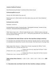 Calculate Traditional Overhead Docx Calculate Traditional Overhead Total Manufacturing