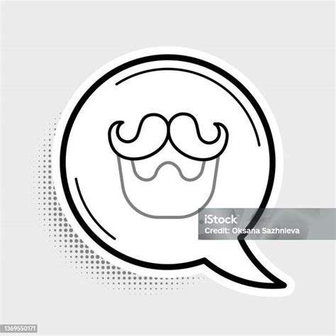 회색 배경에 고립 된 라인 콧수염과 수염 아이콘 이발소 기호 얼굴 머리 스타일 다채로운 개요 개념 벡터 검은색에 대한 스톡 벡터